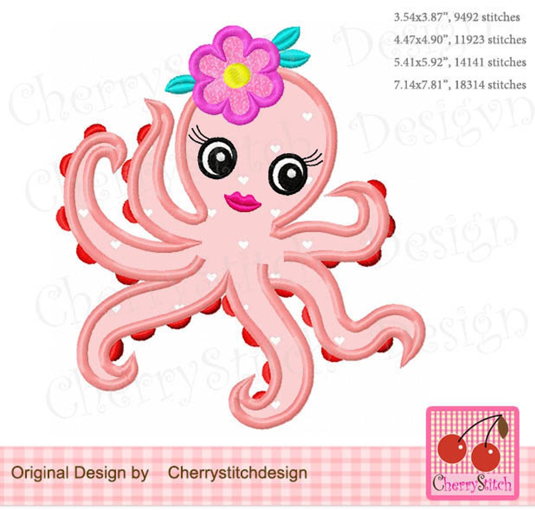 Octopus Flower Embroidery Applique for Girls - Sea Animal Embroidery ...