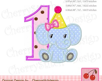 Baby Elephant Number 1 Birthday Machine Embroidery Applique | Etsy