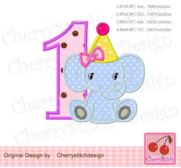 Elephant Number 1 Animal Birthday Embroidery Applique - Etsy