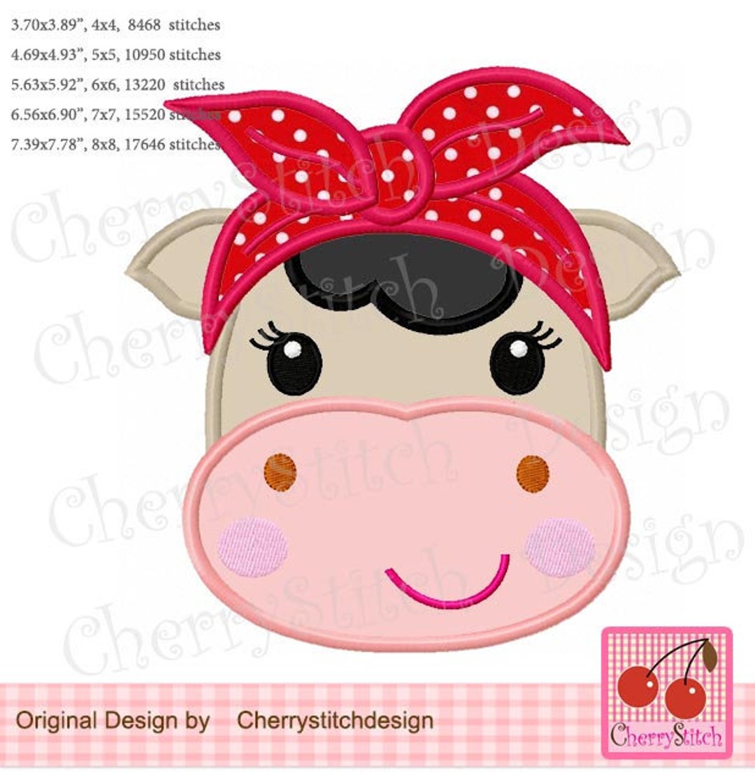 Bandana Cow Embroidery Design: Farm Animal Applique (digital Download ...