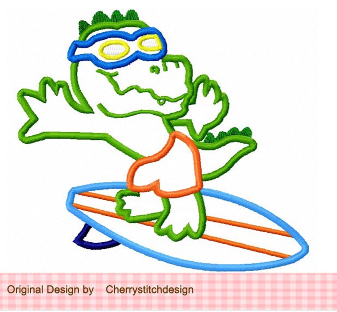 Alligator Surfing Machine Embroidery Applique Design 02 for - Etsy