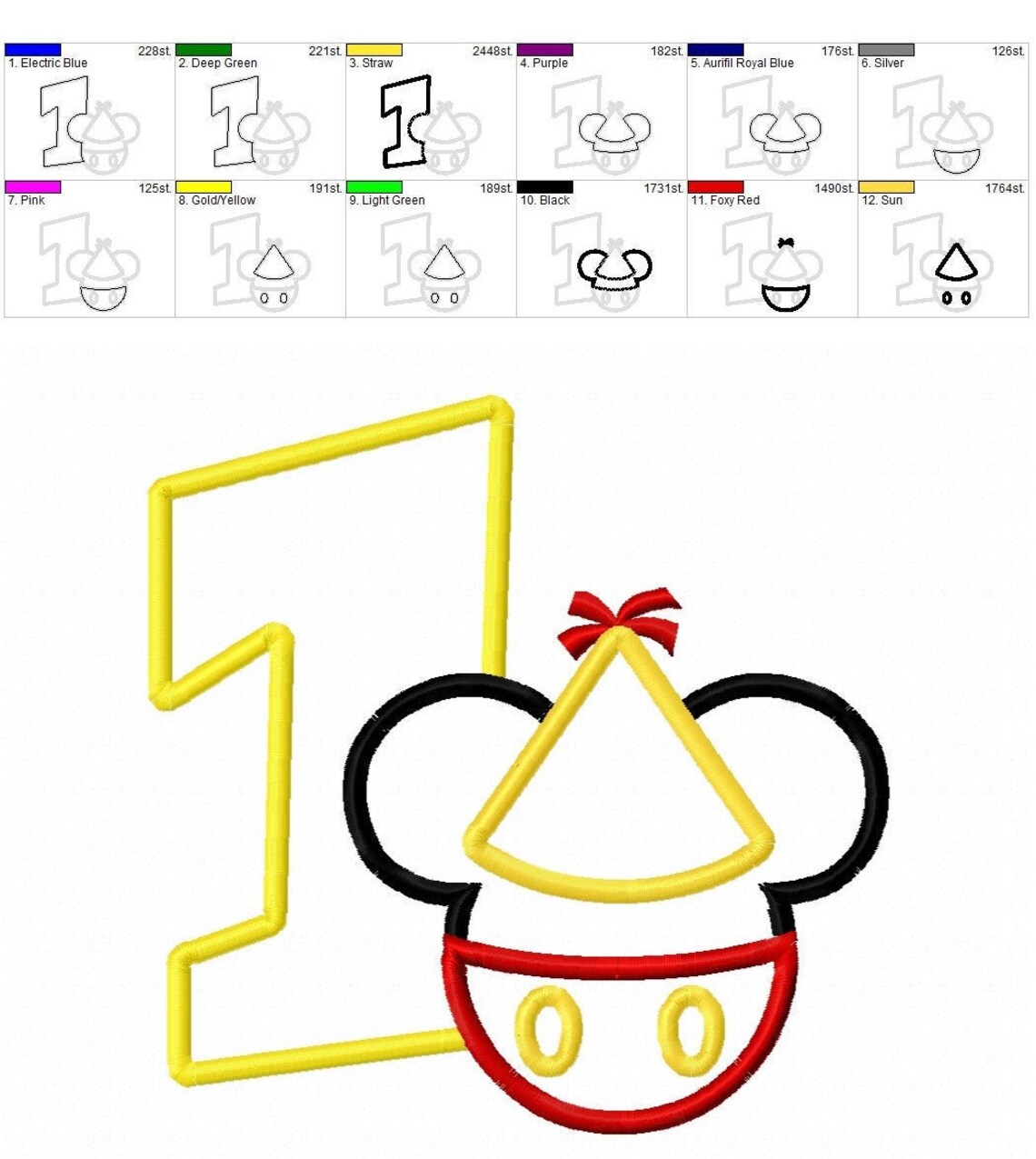 Mickey Number 1 Birthday Machine Embroidery Applique Design - Etsy
