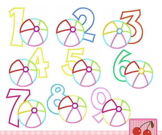 Embroidery Beach Ball Numbers Birthday Machine Embroidery Appliques - Etsy