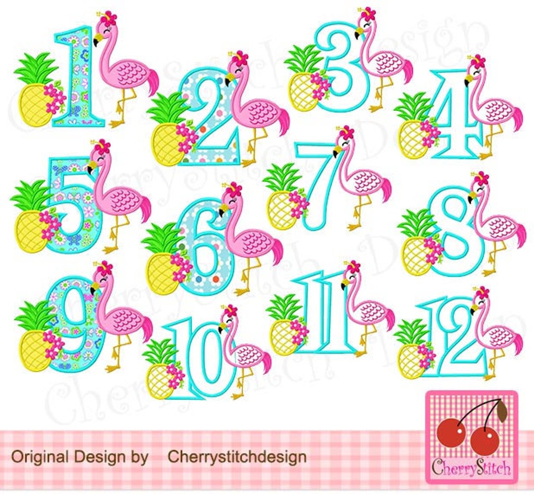 Embroidery Flamingo Pineapple Numbers Birthday Machine Embroidery ...