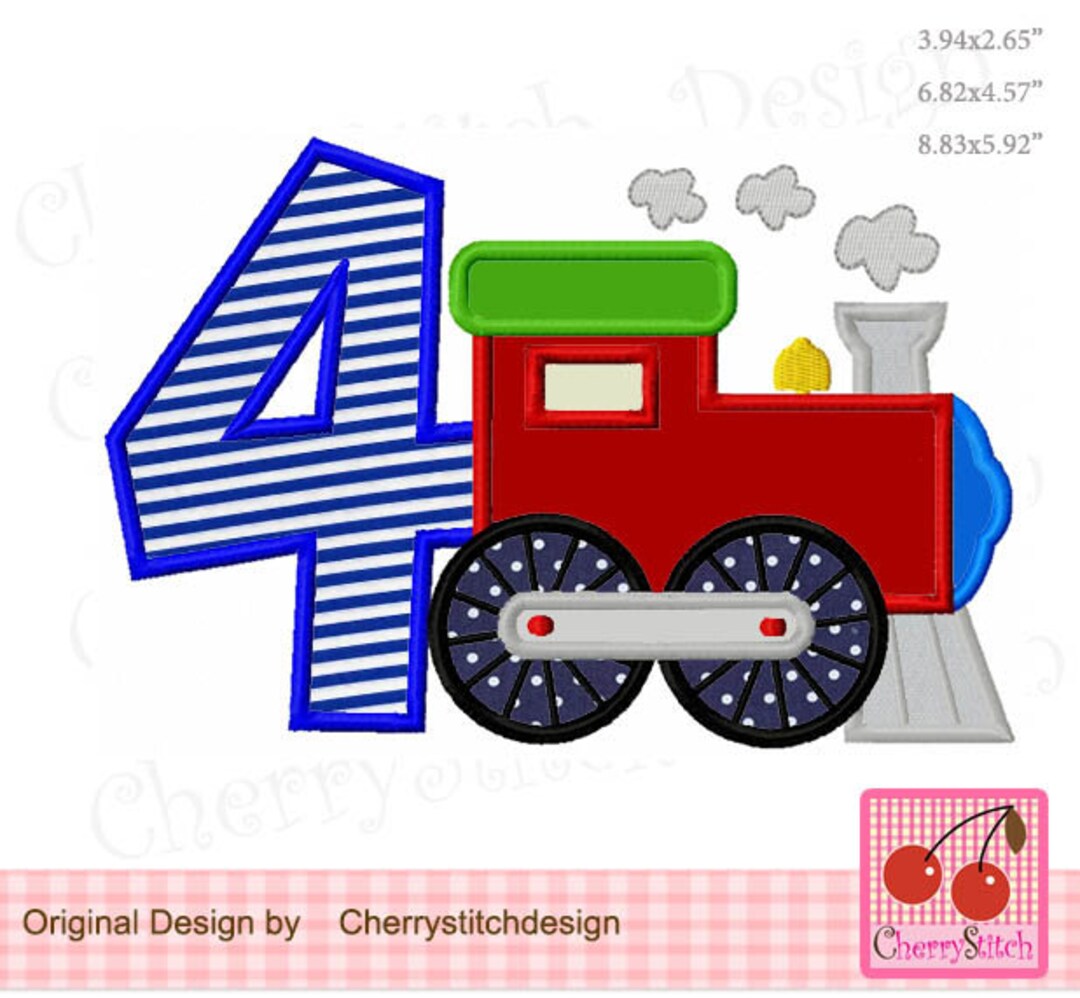 Train Number 4 Birthday Nubmer 4 Transportation Machine Embroidery ...