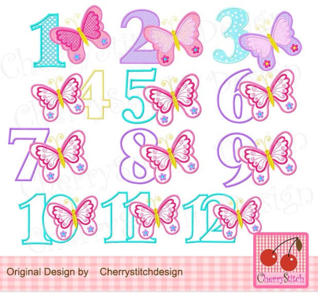 Butterfly Numbers, Birthday Numbers Machine Embroidery Applique - Etsy