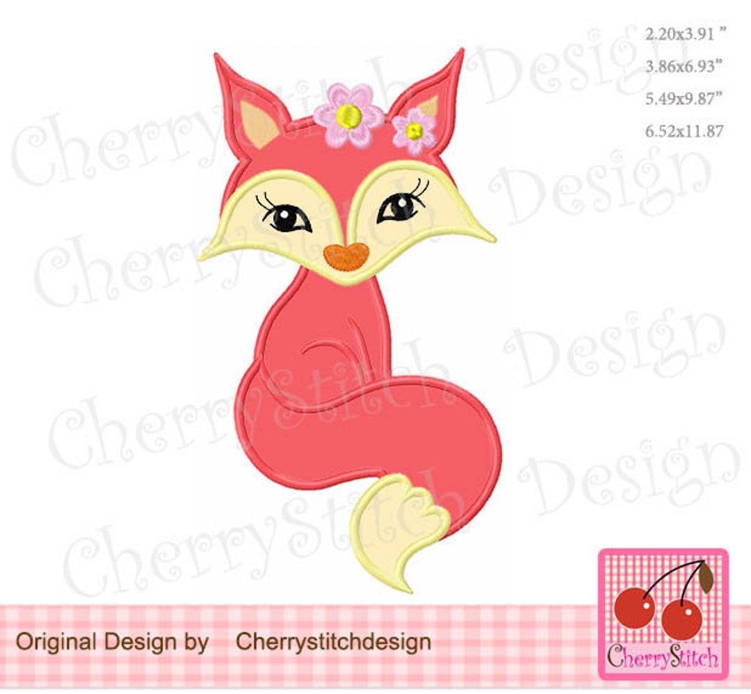 Fox Flowers Baby Fox Girl, Spring Jungle Animal Machine Embroidery ...