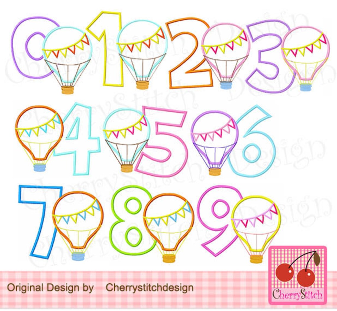 Hot Air Balloon Numbers Set Birthday Numbers Embroidery - Etsy
