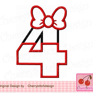 Number 4,minnie Birthday Machine Embroidery Design - Etsy