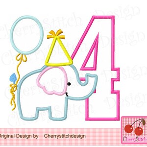 Elephant Number 4 Birthday Machine Embroidery Applique - Etsy