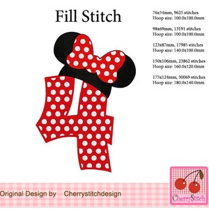 Minnie Mouse Number 4 Fill Stitch Embroidery Pattern - DIY Craft ...