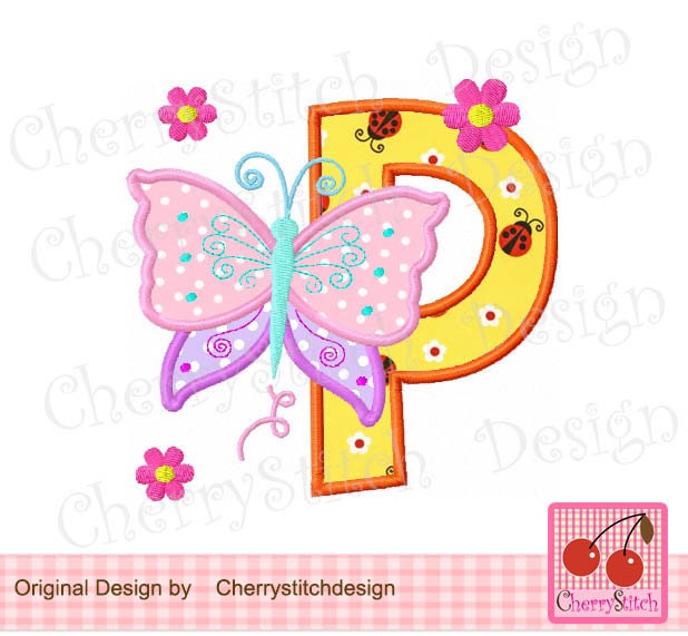 Butterfly Monogram P Letter P Machine Embroidery Applique | Etsy