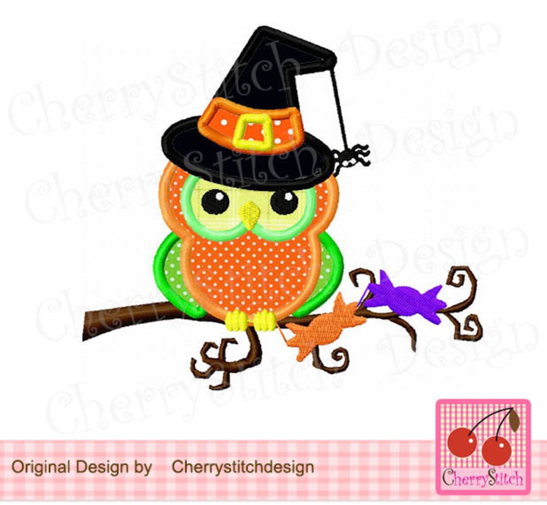 Halloween Owl, Witch Owl Machine Embroidery Applique Design 02 -4x4 5x5 ...