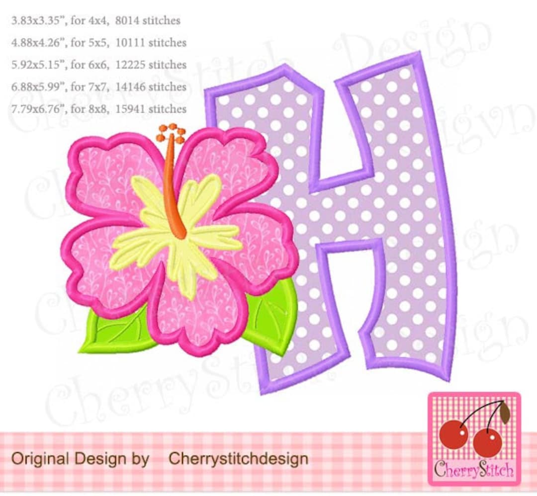 Embroidery Hibiscus Flower Letter H, Uppercase H Machine Embroidery ...