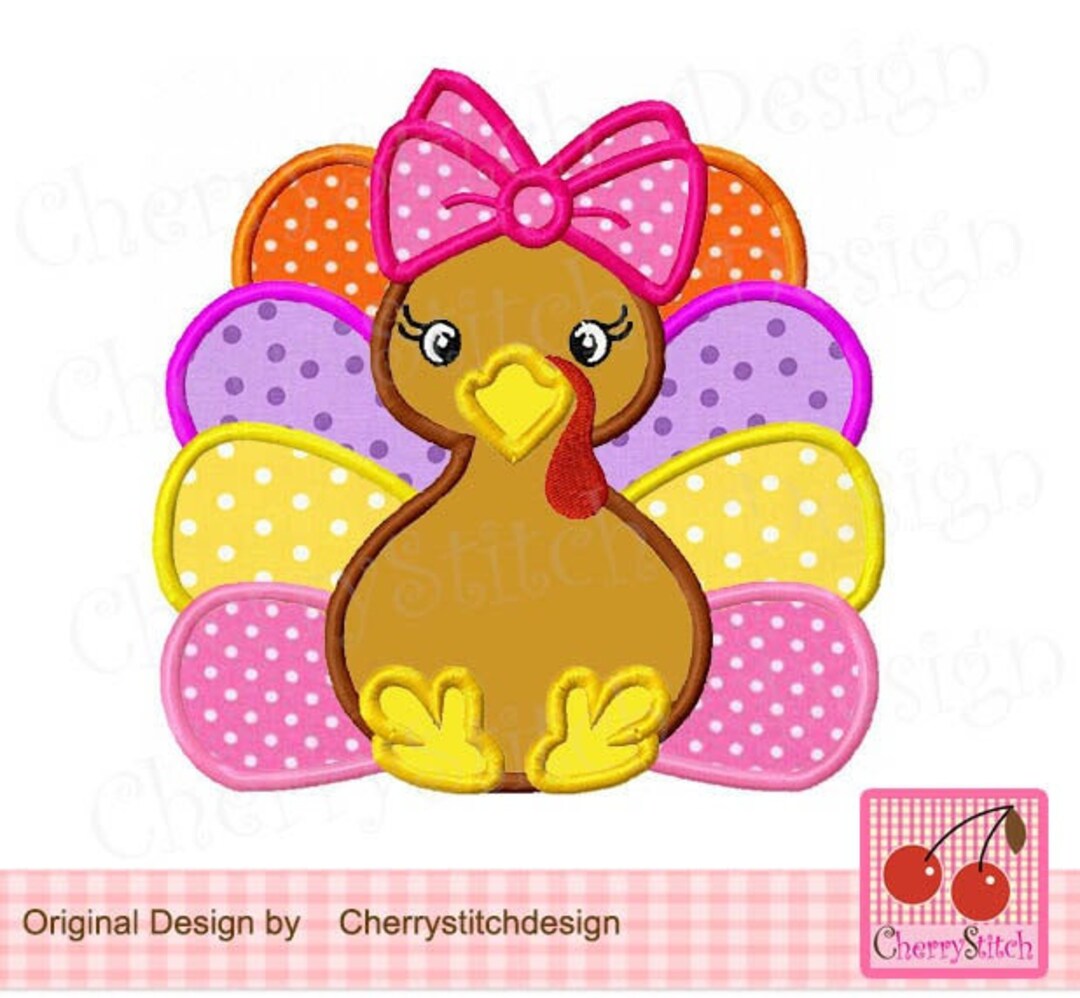 Thanksgiving Girly Turkey Applique, Machine Embroidery Design ...