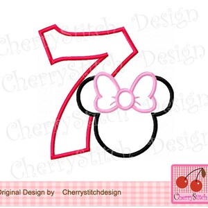 Minnie Mouse Head With Birthday Number 7, Minie Embroidery Design ...