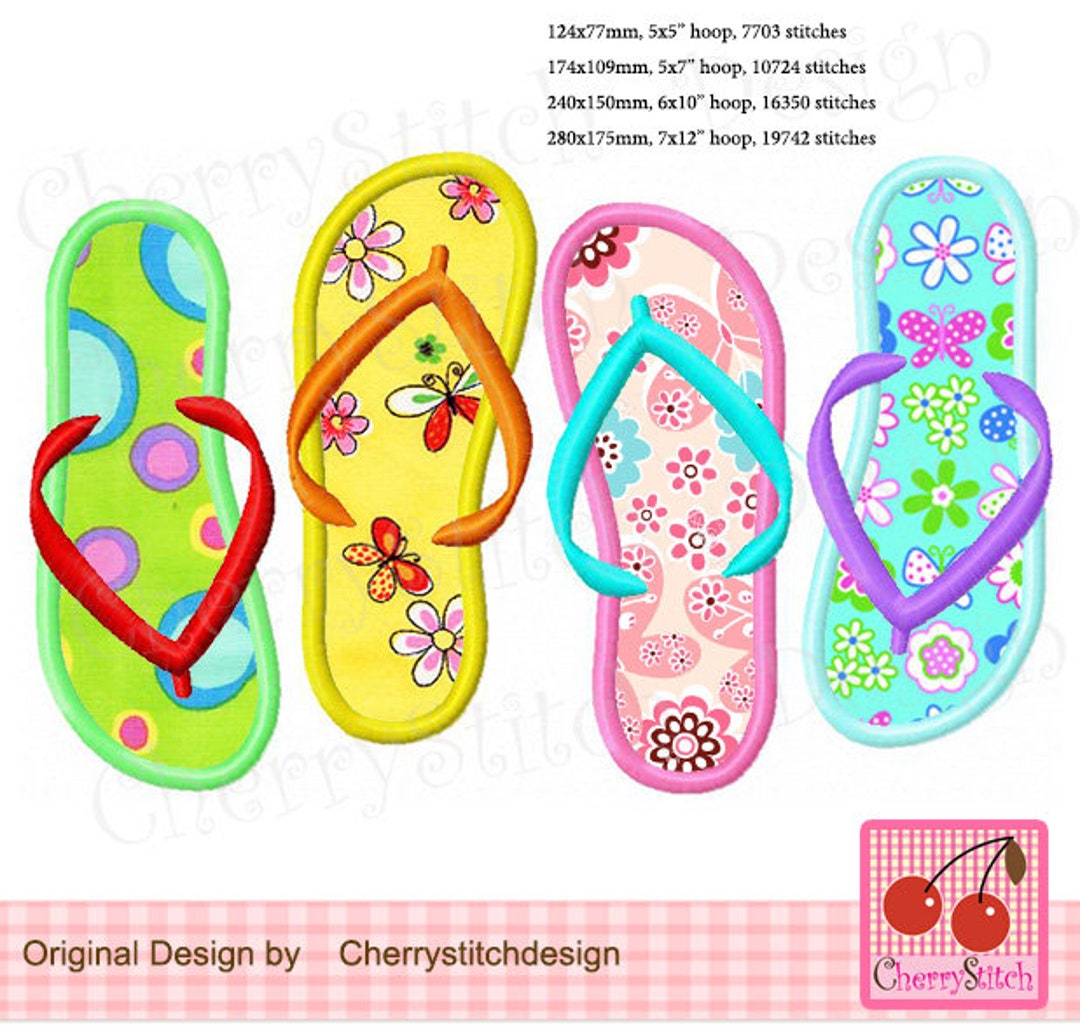 Embroidered Flip Flops for Summer - Fun Machine Applique Design - Etsy