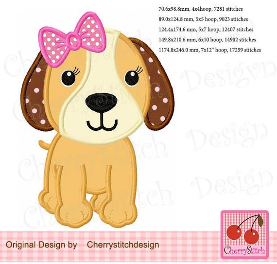 Puppy Girl Puppy With Bow Machine Embroidery Applique Design - Etsy