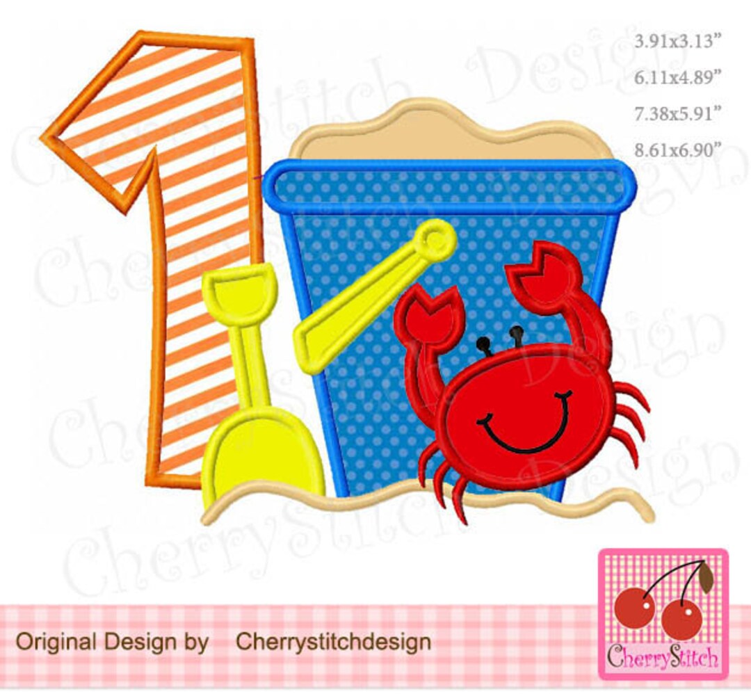 Beach Bucket Number 1 Birthday Number 1 Machine Embroidery Applique ...