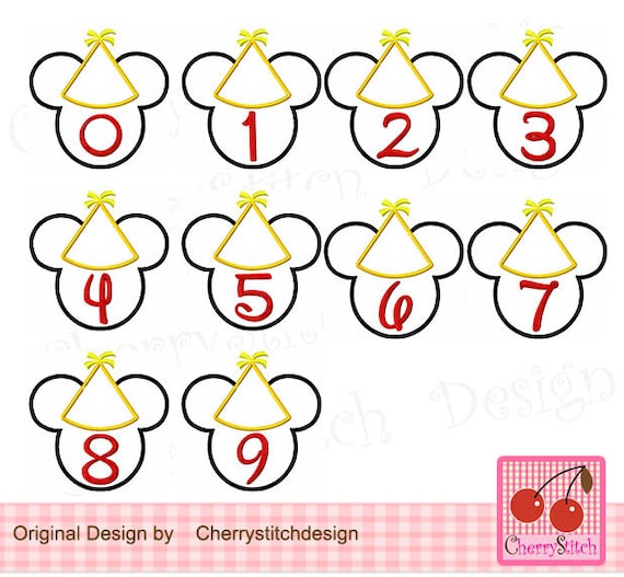 Mouse ears Birthday Numbers Mickey Machine Embroidery Applique | Etsy