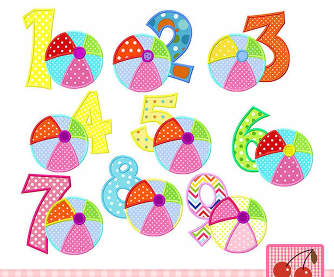 Embroidery Beach Ball Numbers Birthday Machine Embroidery Appliques - Etsy