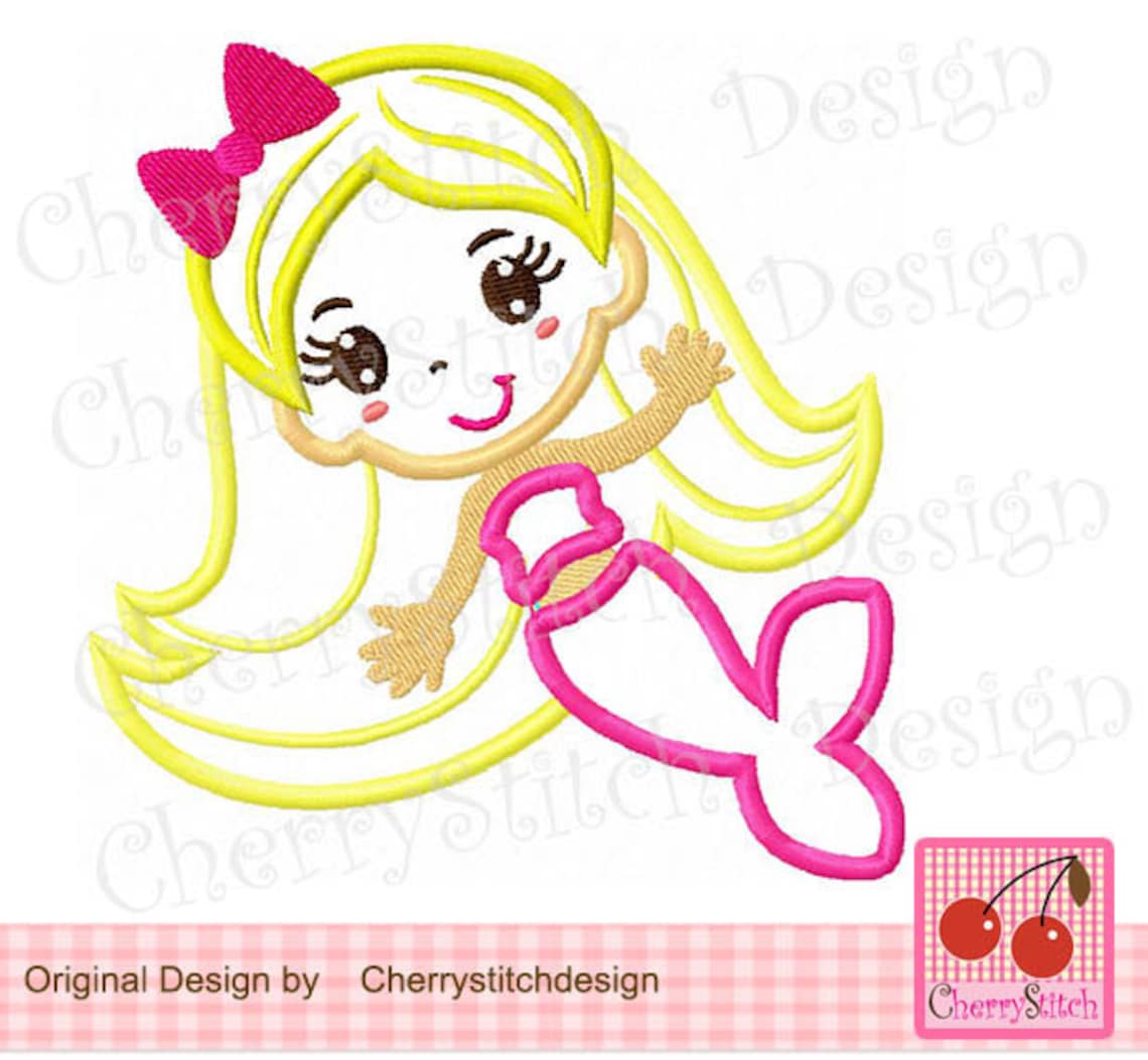 Mermaid Machine Embroidery Applique Design 4x4 5x5 6x6 | Etsy