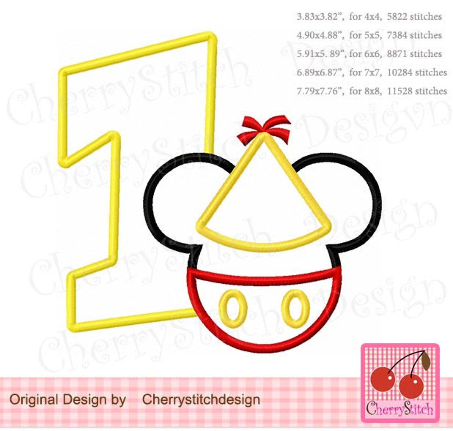 Mickey Number 1 Birthday Machine Embroidery Applique Design - Etsy