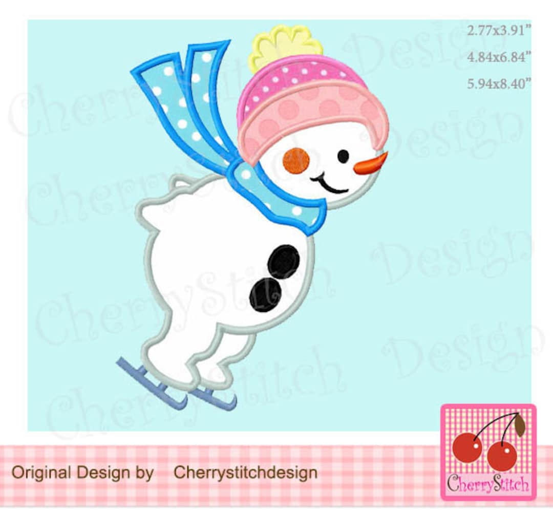 Snowman patinaje sobre hielo snowman chica máquina bordado Applique ...