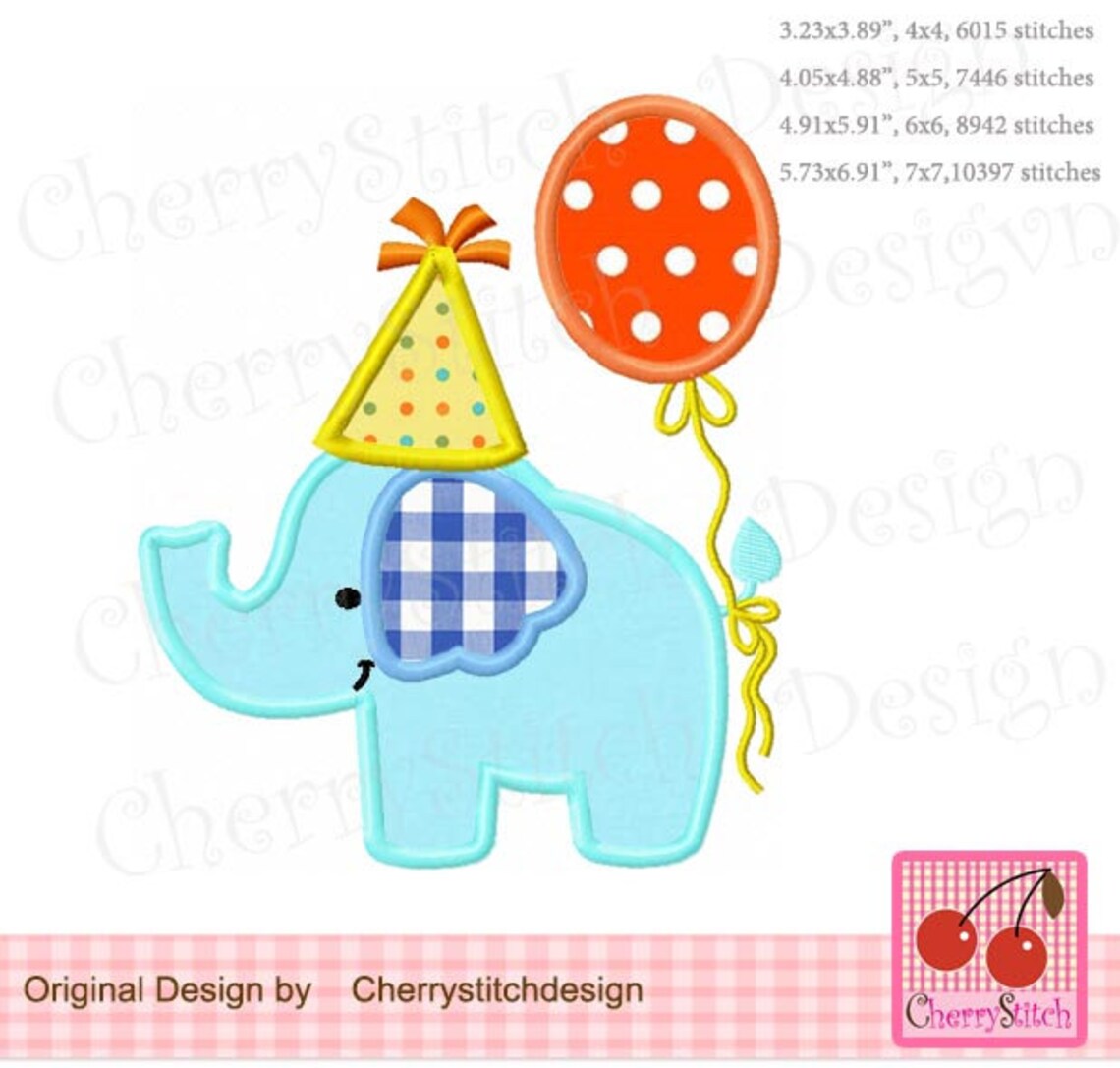 Elephant Party Hat Baby Elephant Birthday Machine Embroidery - Etsy