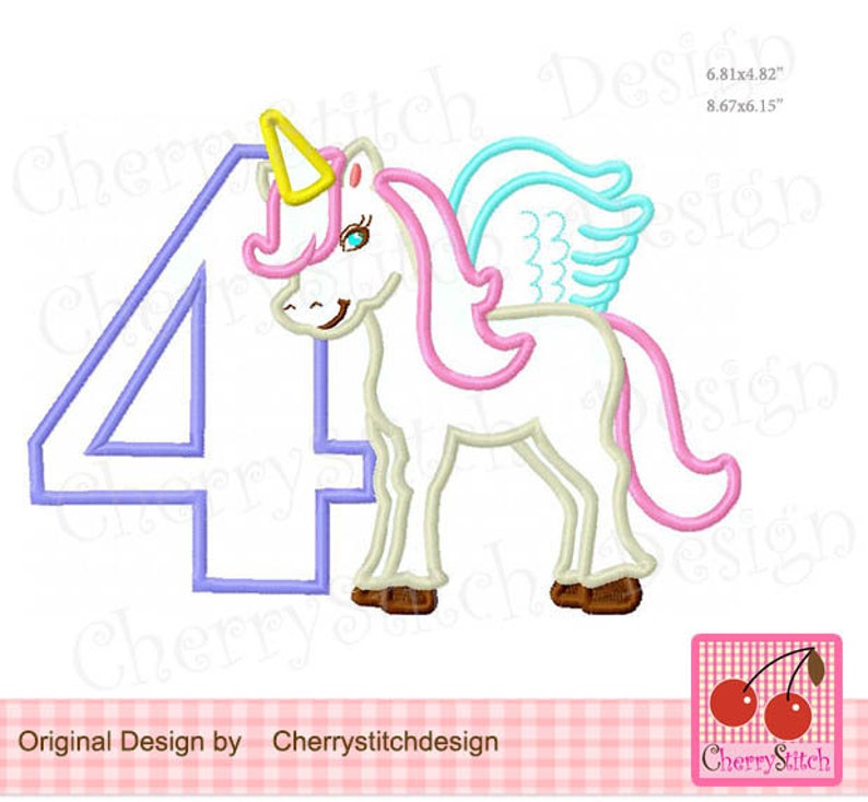 Unicorn Number 4 Birthday Machine Embroidery Design Applique - Etsy