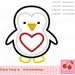Penguin With Heart Valentine's Day Machine Embroidery Applique Design ...