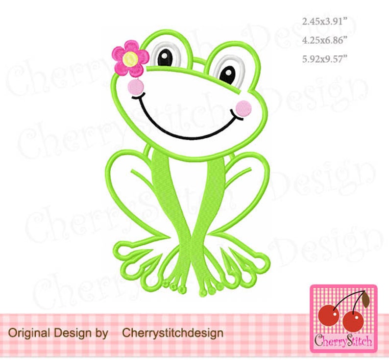 Frog Applique Girly Frog With Flower Machine Embroidery - Etsy