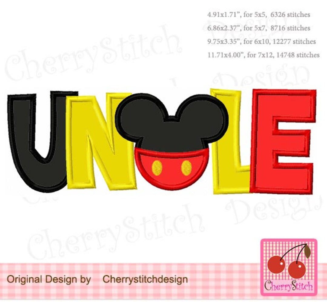 Uncle Applique, Mickey UNCLE Machine Embroidery Applique FM098 - Etsy