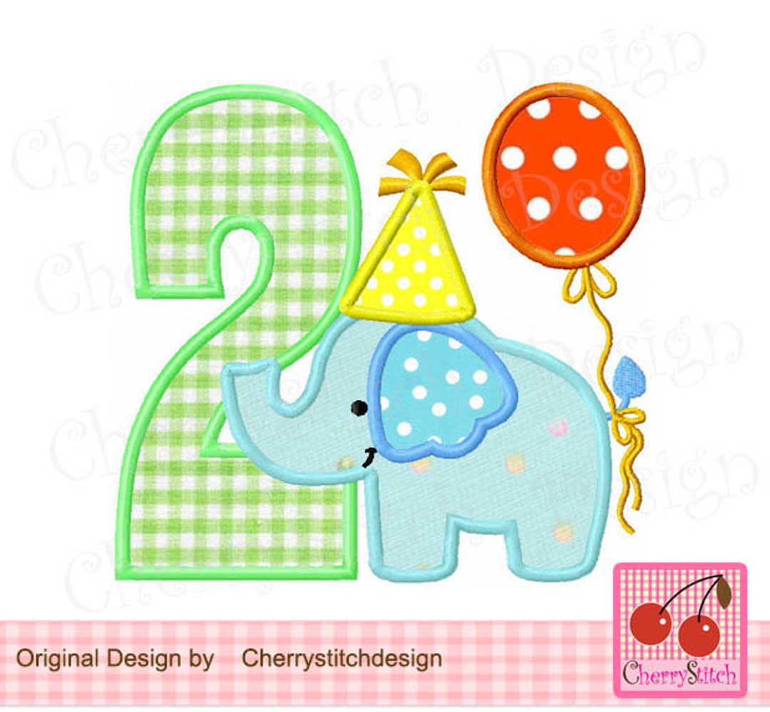 Elephant Number 2 Birthday Machine Embroidery Applique Design - Etsy