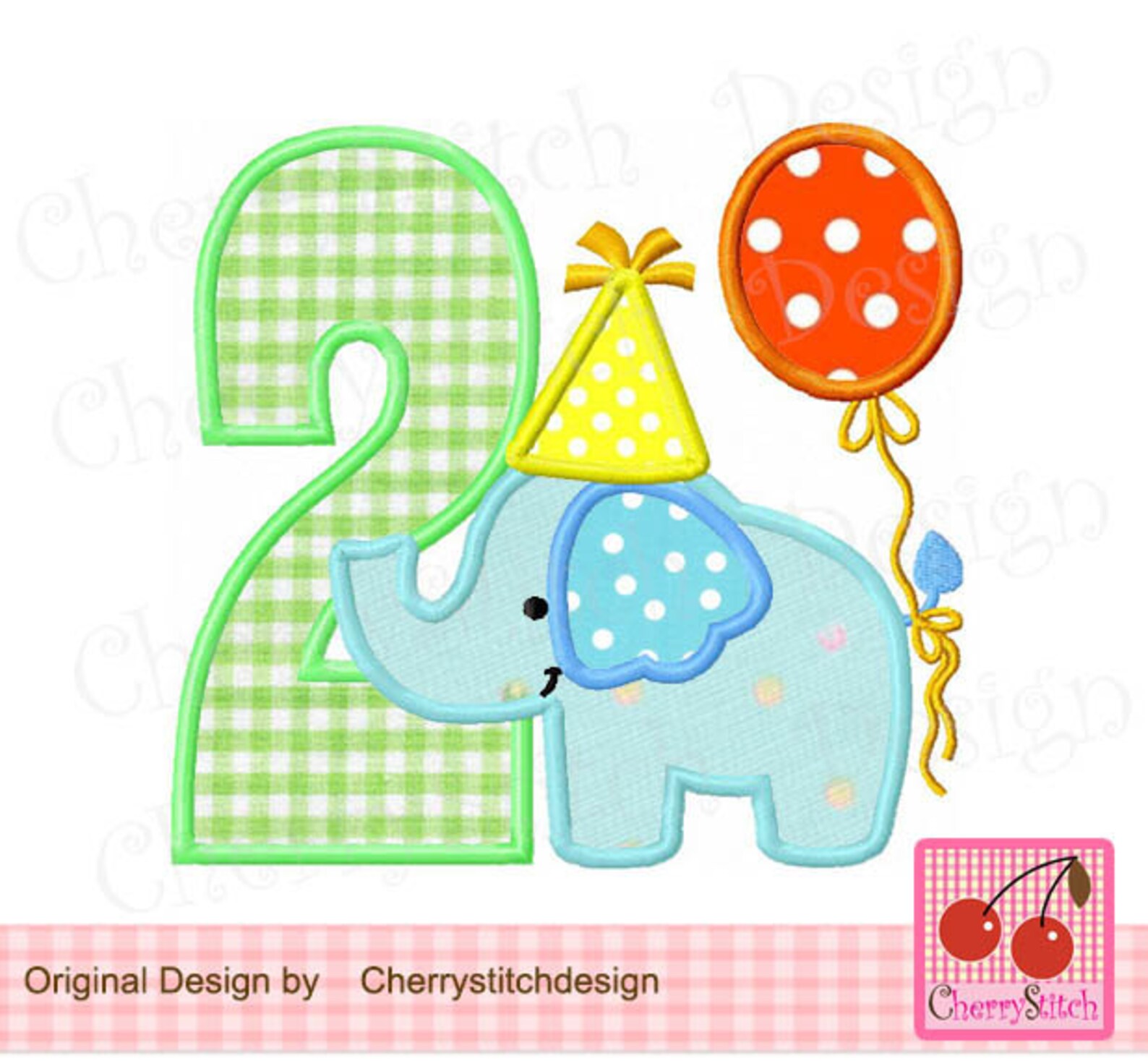 Elephant Number 2 Birthday Machine Embroidery Applique | Etsy