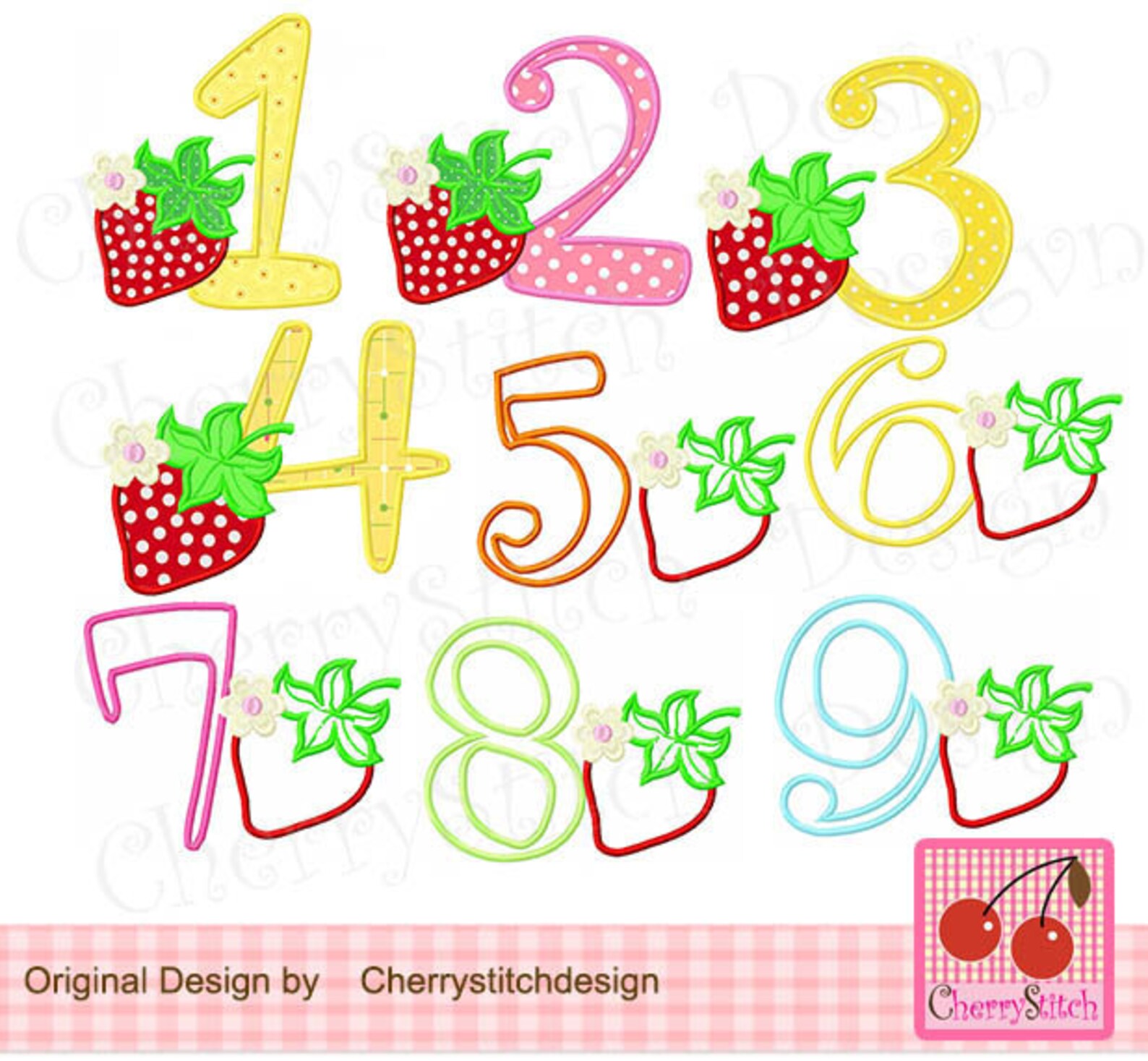 Strawberry Numbers 1-9 Set Birthday Numbers Machine Embroidery | Etsy