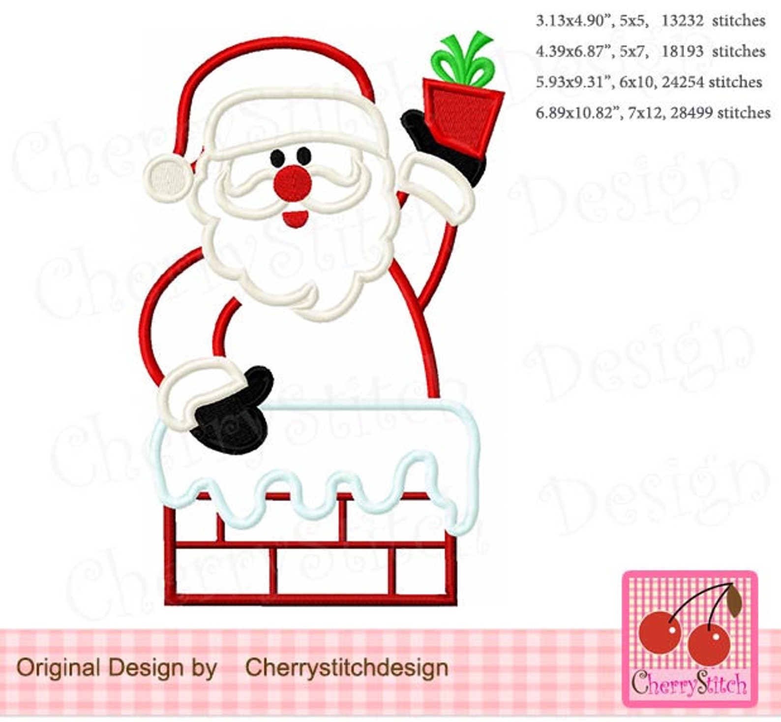 Christmas Santa Claus in Chimney Machine Embroidery Applique | Etsy