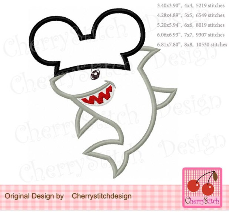 Shark Mouse Ears Shark Sea Animal Machine Embroidery Applique - Etsy