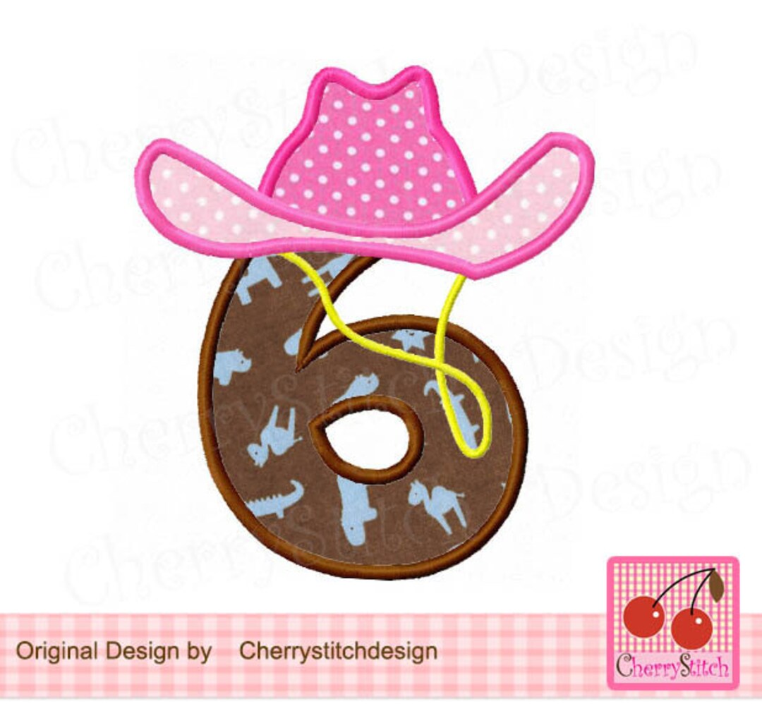 Cowboy Cowgirl Hat Number 6 Birthday Embroidery Applique - Etsy