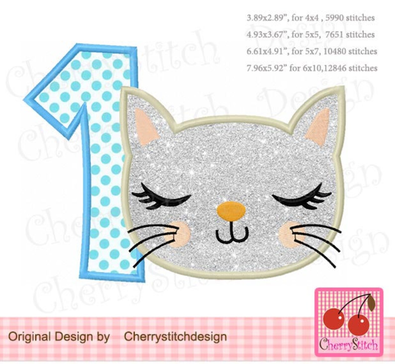 Kitten Face Number 1 Kitty Cat Birthday Embroidery Applique | Etsy