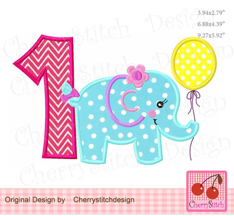 Elephant Number 1 Birthday Machine Embroidery Applique Design | Etsy