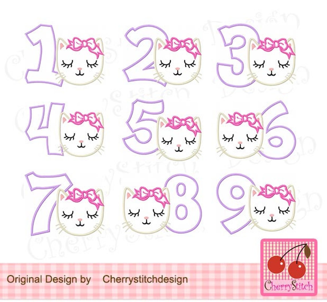 Cat Numbers 1-9birthday Numbers Det Kitty Cat With Bow - Etsy