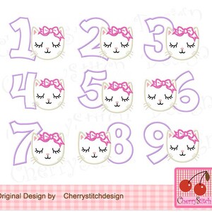 Cat Numbers 1-9,birthday Numbers Det, Kitty Cat With Bow Numbers ...