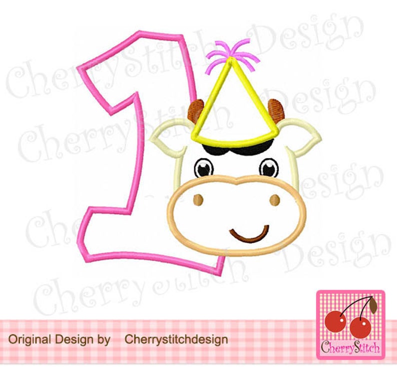 Cow Birthday Number 1,birthday Machine Embroidery Applique Design - Etsy