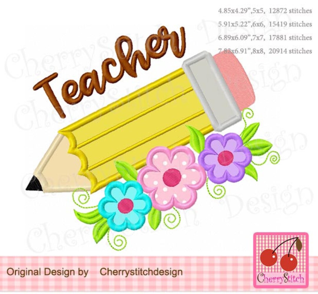Back to School Teacher Pencil Machine Embroidery, Pencil Applique ...