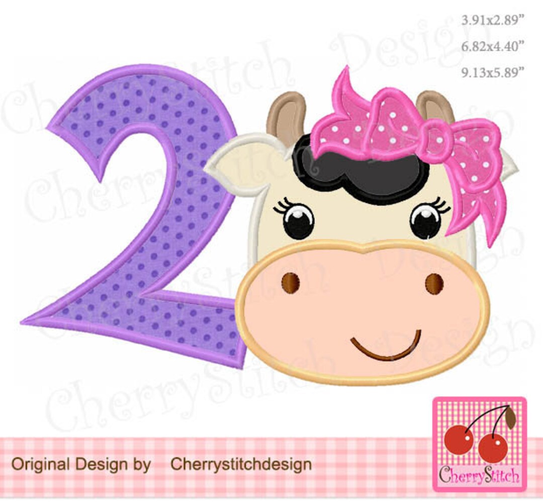 Cow Number 2 Applique Cow With Bow Machine Embroidery - Etsy