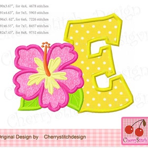 Hibiscus Flower Letter E, Uppercase E Machine Embroidery Applique MN021 ...
