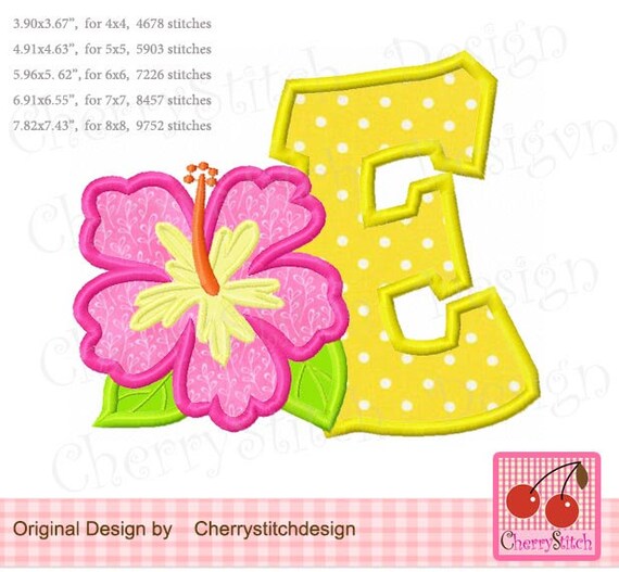 Hibiscus Flower Letter E Uppercase E Machine Embroidery | Etsy