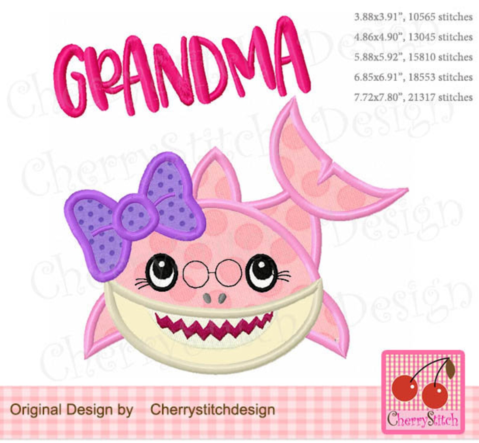 Shark Applique Grandma Shark With Bow Mother's Day | Etsy