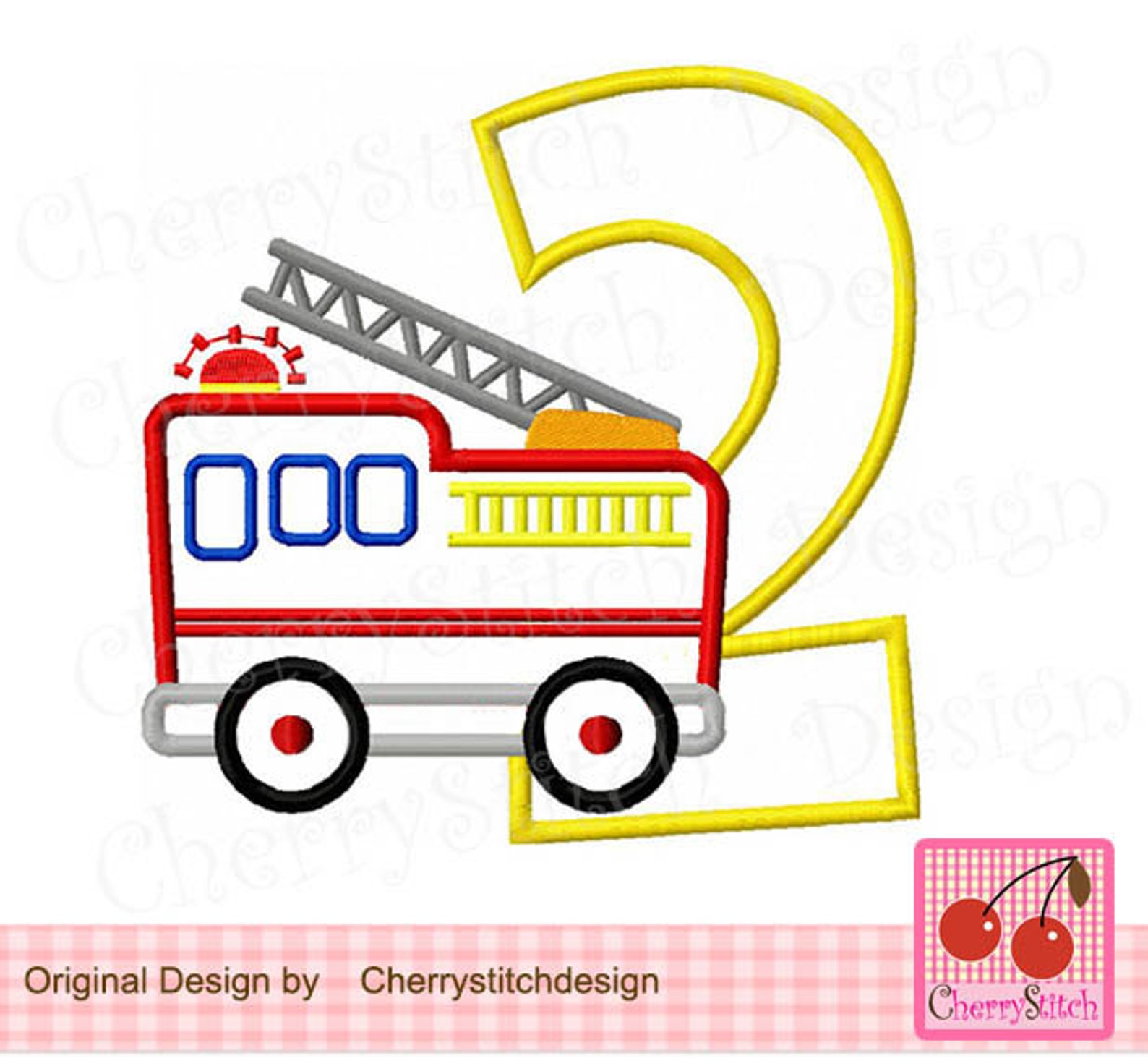 Fire Truck Number 2 Birthday Embroidery Applique - Etsy